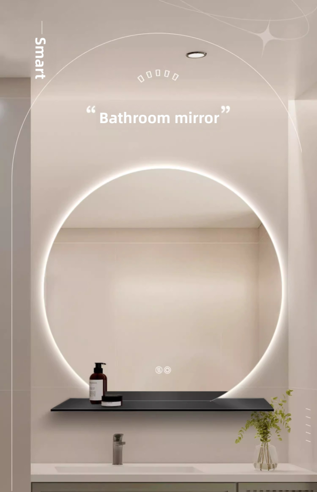 Modern Round LED Bathroom Mirror Storage Shelf Integrated Touch Switch ...