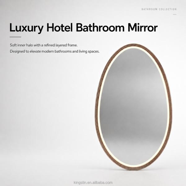 Quality Kingstin LED Smart Bathroom Mirror Water Drop Oval Makeup Mirror Aluminum Frame Touch Anti-Fog Wall Mirror for sale