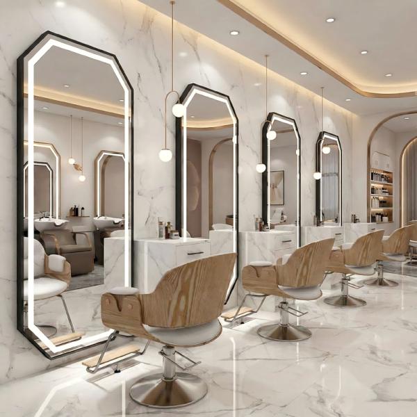 Quality Modern Italian LED Aluminum Octagonal Mirror Full Length Wall Mounted Lighted Vanity Mirror for Luxury Hair Salon & Home Decor for sale