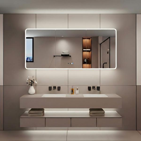 Quality Kingstin LED Mirror Cabinet,Mirror with Defogger & Memory Function, Built-in Socket/USB for Hair Dryer, Digital Display for sale