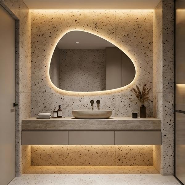 Quality Irregular Shape LED Mirror Artistic Water Drop Vanity Mirror with Dimmable Lights & Anti-Fog Function for Bathroom Living Room for sale