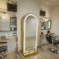 Quality Kingstin Modern Floor-Standing Hair Salon Mirror Station Gold Stainless Steel for sale
