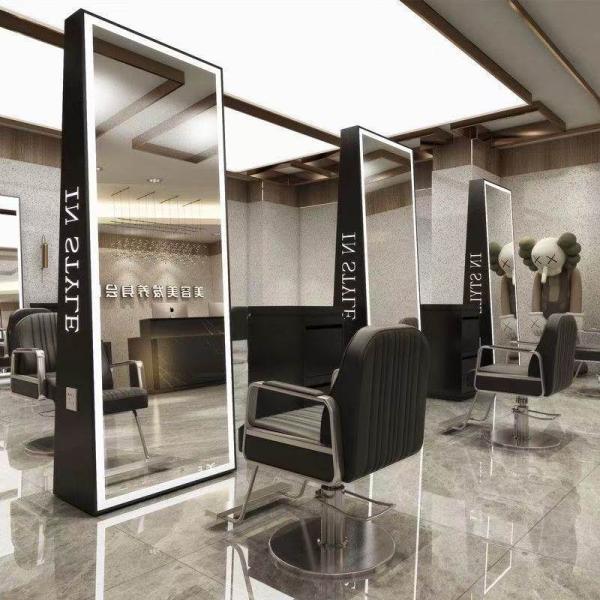 Quality Kingstin Professional LED Barber Mirror Floor Stand with Socket Full Body Hair Salon Styling Station Mirror for sale