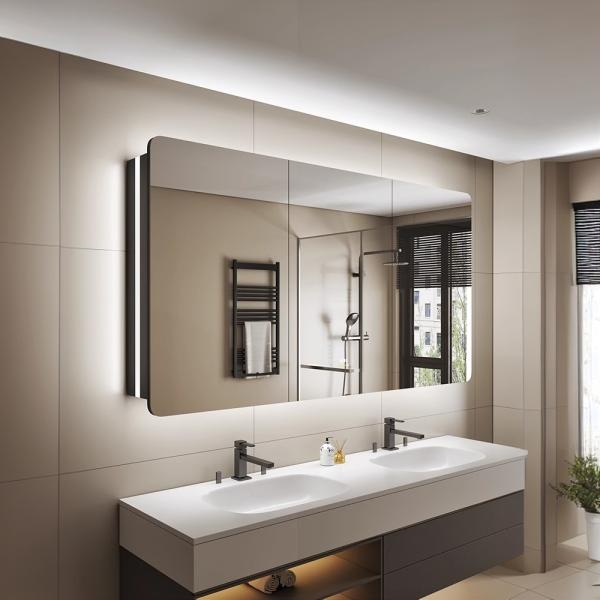 Quality Custom Modern 2-Door LED Bathroom Lights Anti-Fog Feature Water Resistant Mirror Medicine Cabinet for Hotels Villas Apartments for sale