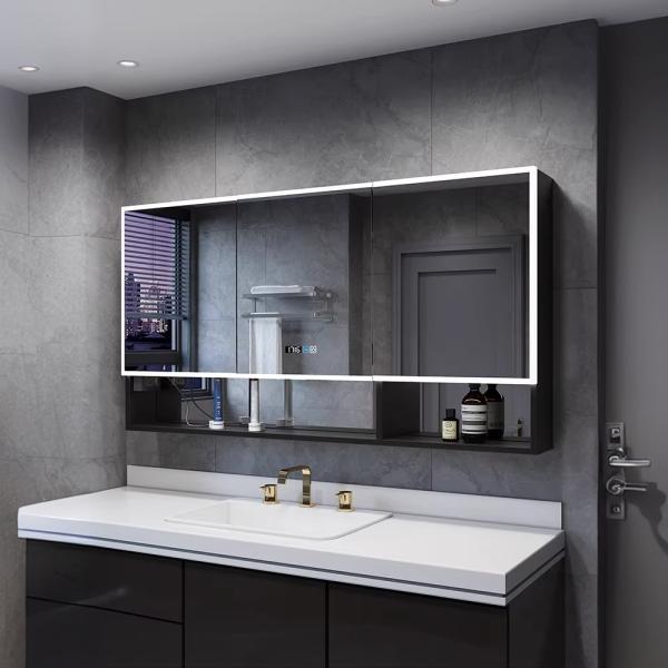 Quality Modern Luxurious Anti-Fog Aluminum LED Bathroom Vanity Mirror Cabinet Time Display Water Resistant for Hotel Apartment Use for sale