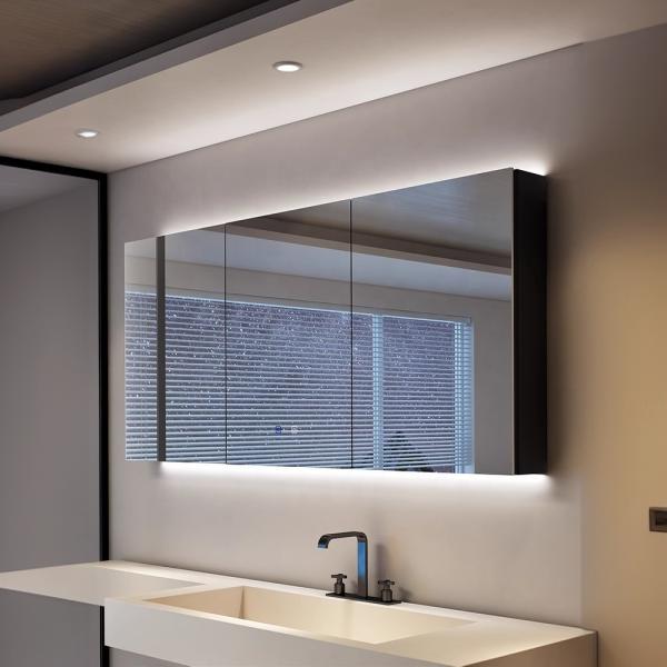 Quality Modern Smart Mirror LED Light Anti-Fog Wall-Mounted Bathroom Vanity Storage Cabinet Water-Resistant Glass Aluminum Material for sale