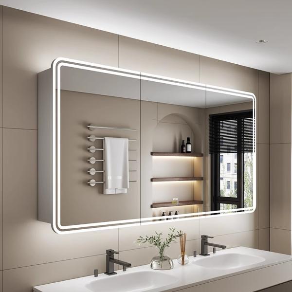 Quality Modern Luxury LED Bathroom Medicine Cabinet Water-Resistant Touch Switch Aluminum Frame Defogger IP44 Rated Wall-Mounted Hotels for sale