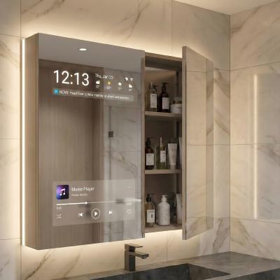 China Kingstin Smart Mirror Cabinet: Android System, LED Backlit, Weather & Music Display, Touchscreen Bathroom Storage Solution for sale