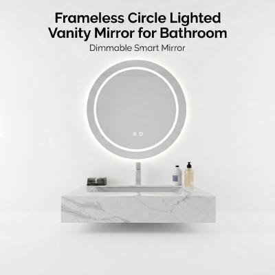 China Kingstin Custom Frameless LED Smart Bathroom Mirror Round Lighted Vanity Makeup Mirror with Backlight Anti-Fog Dimmable for sale