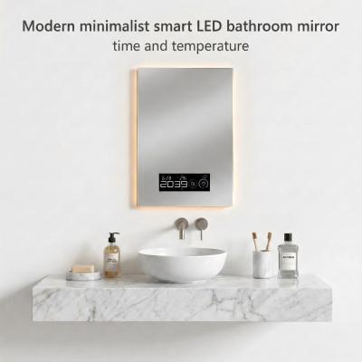 China Kingstin Smart LED Bathroom Mirror Frameless Wall Mounted Backlit Dimmable Anti-Fog Digital Display for sale