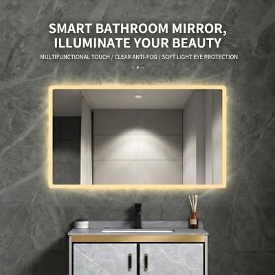 China Kingstin Frameless LED Backlit Bathroom Mirror Smart Anti-Fog Human Induction Body Sensor Time Display Touch Switch Mirror for sale