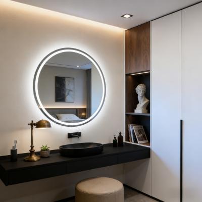 China Customized Round Shape Led Mirror Lights Salon Vanity Dressing Table Mirror with Lights 5mm Copper Free Silver Mirror Modern for sale