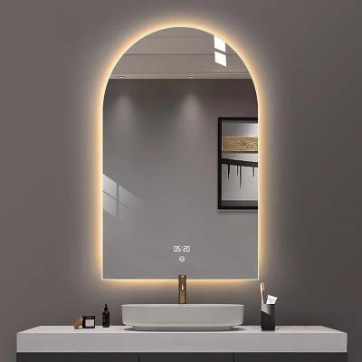 China French Arch Smart Bathroom Mirror LED Light Anti-Fog Modern Nordic Style Wall-Mounted Vanity Mirror Touch Switch Irregular Shape for sale