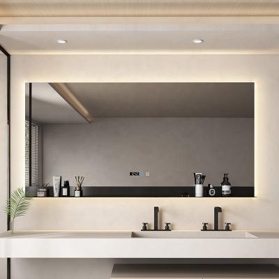 China Modern Large Rectangle Metal Frame Mounted Mirror Shelf Touch Switch IP44 Design Style Lights Hotel Use Apartment Villa 3-Year for sale