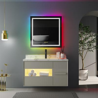 China Modern Luxury Rectangular Anti-Fog LED Backlit Frameless Bathroom Mirror IP44 Rated RGB Color Changing Touch Screen Feature for sale