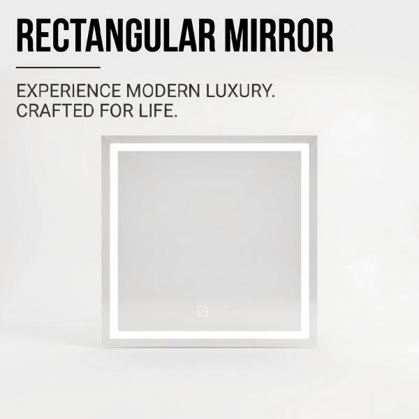 Quality Kingstin Square LED Bathroom Mirror, Dimmable 3-Color Light, Anti-Fog, Custom Size & Time Display Smart Vanity Mirror for sale