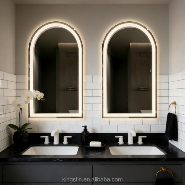 Quality Kingstin Frameless Arched LED Bathroom Mirror - Dimmable, Anti-Fog, Bluetooth & Motion Sensor Wall Vanity Mirror for sale