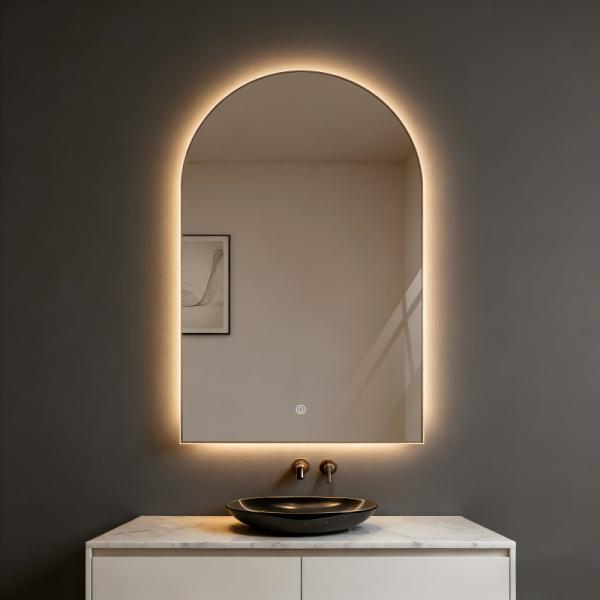 Quality Vintage French Aluminum Alloy Wall-Mounted Smart IP44 Bathroom Makeup Mirror Touch Screen Arched Salon Hotel Villa for sale
