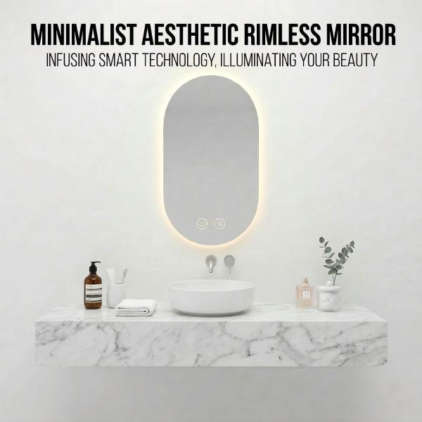 Quality Kingstin Custom Oval LED Bathroom Mirror Rimless Backlit Smart Vanity Mirror Anti-Fog Bluetooth Time Display for sale