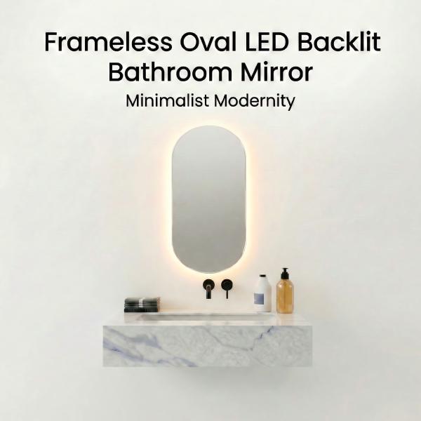 Quality Kingstin Minimalist Frameless Oval LED Backlit Bathroom Mirror | Motion Sensor & Anti-Fog for sale
