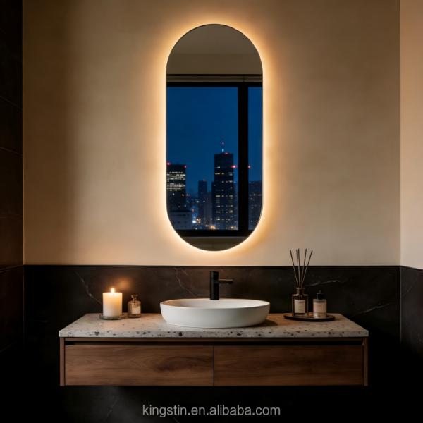 Quality Smart Anti Fog Aluminum Custom Modern Frameless Light Luxury Led Oval Anti-fog Dimmable Bathroom Mirror for sale