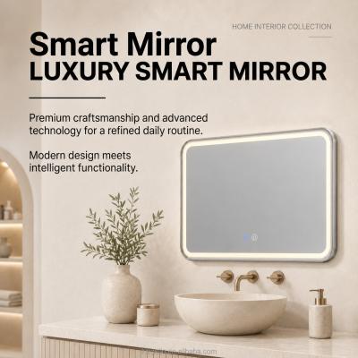 China Kingstin Rectangular LED Bathroom Mirror, Dimmable 3-Color, Anti-Fog, Custom Size Metal Frame Smart Vanity Mirror for sale