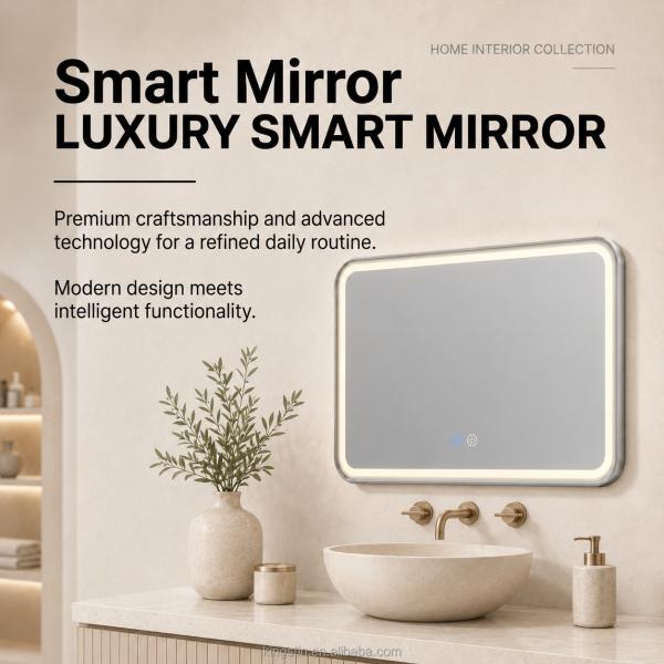 Quality Kingstin Rectangular LED Bathroom Mirror, Dimmable 3-Color, Anti-Fog, Custom Size Metal Frame Smart Vanity Mirror for sale