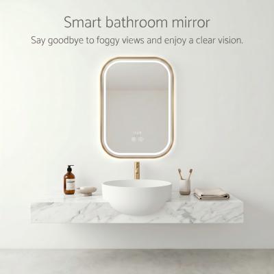 China Kingstin Smart LED Bathroom Mirror Stainless Steel Dimmable Anti-Fog Touch Screen Wall Mirror Android Bluetooth Sensor for sale
