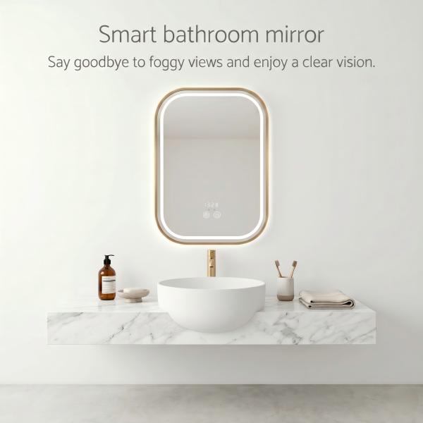 Quality Kingstin Smart LED Bathroom Mirror Stainless Steel Dimmable Anti-Fog Touch Screen Wall Mirror Android Bluetooth Sensor for sale