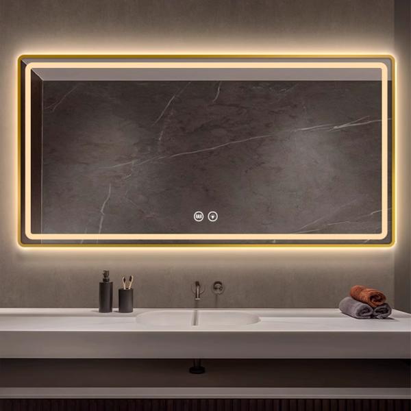 Quality Luxury Modern Design LED Rectangular Bath Premium Hotel Elegant Apartment Hot Villas Square Washroom Touch Switch Stainless for sale