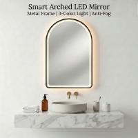 Quality Kingstin Smart Arched LED Mirror Metal Frame 3-Color Light Anti-Fog Wall Makeup for sale