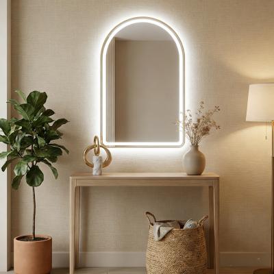 Modern LED Bathroom Mirror Golden Metal Wall Half Circle Arch ...