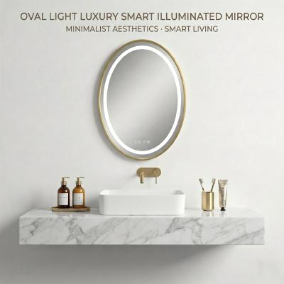 Kingstin Custom Oval LED Bathroom Mirror Stainless Steel Frame Anti-Fog ...