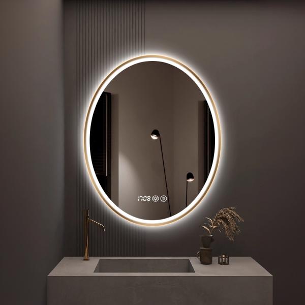 Quality Modern Luxury Smart LED Vanity Mirror Oval Framed with Touch Switch Wall-Mounted Makeup Mirror for Salon Hotel Apartment for sale