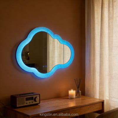China Textured Frame Cloud LED Mirror with Color-Changing Backlight - Dimmable Vanity Mirror for Bathroom/Entryway/Living Room Decor for sale