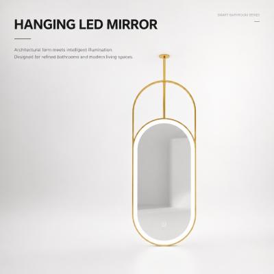China Kingstin Ceiling Mount LED Smart Mirror, Oval Touch Dimming Defog Ceiling Mounted Vanity Mirror Custom Size for sale