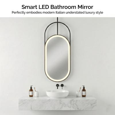 China Kingstin Custom Suspended LED Mirror Smart Bathroom Oval Ceiling Mirror Bluetooth Defogger Sensor for sale