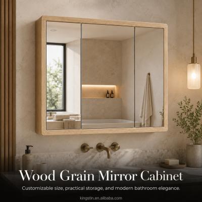 China Kingstin Durable ABS Bathroom Mirror Cabinet, 3-Door Wall-Mounted Storage with Custom Size for Hotel Projects for sale