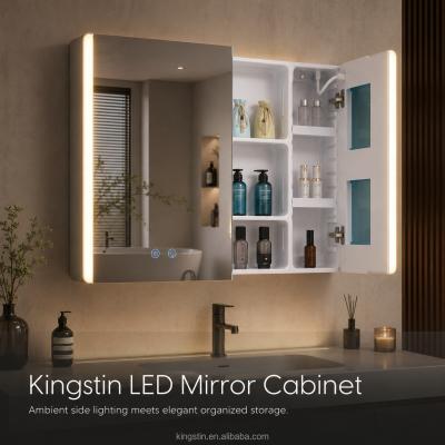 China Kingstin Custom ABS LED Bathroom Mirror Cabinet with Storage for Hotels and Homes, 3 Color Temperatures and 5 Flexible Options for sale