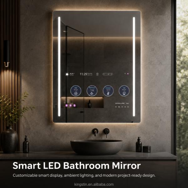 Quality Custom Smart TV Bathroom Mirror with Android Touch Display, WiFi, Bluetooth and Side LEDs for Hotels, for sale