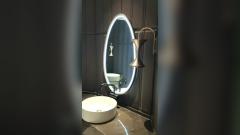 Kingstin LED Smart Bathroom Mirror Water Drop Oval Makeup Mirror Aluminum Frame Touch Anti-Fog Wall