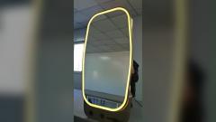 Kingstin Custom Smart LED Bathroom Mirror with Storage, Anti-Fog, Dimmable, Time Display, Gold Alumi