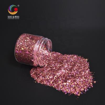 China Pink Laser PET Hexagonal Bulk Holographic Glitter Nail Cosmetic Biodegradable Powder for sale