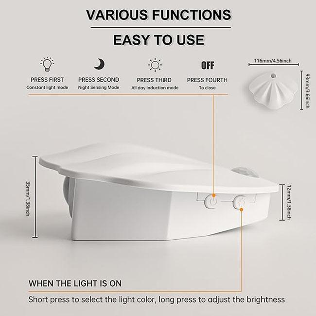 Close-up of motion sensor LED light features