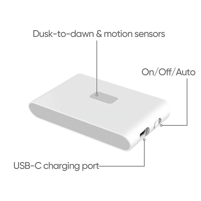 Motion sensor night light showing installation in a cabinet
