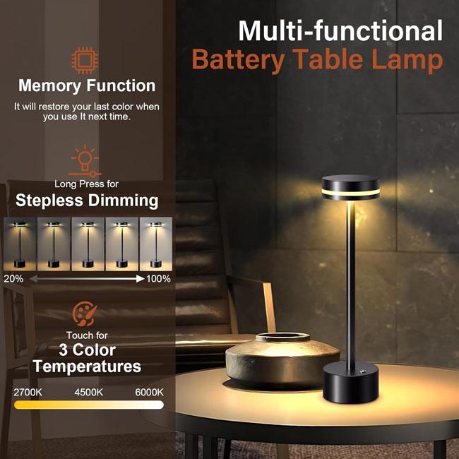 LED desk lamp showing sleek black design on table