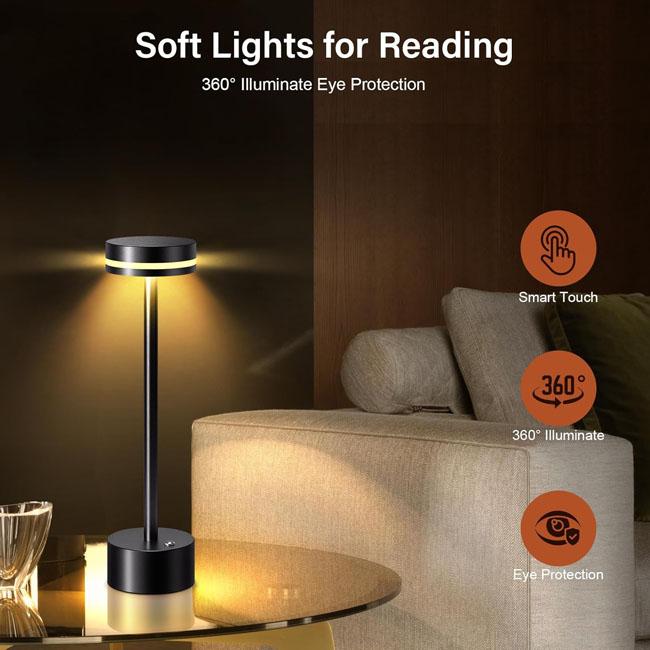 Close-up of LED desk lamp showing touch controls