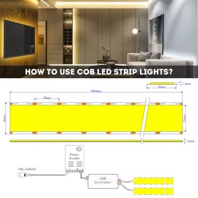 Cina Corde a nastro di rame dimmabile Flessibile Cob Led Strip Alta densità 1600leds Per metro 3500K Ra 90 0,3kg 24v 30mm Larghezza in vendita