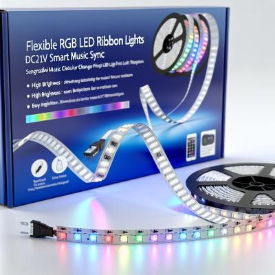China Flexible RGB LED Ribbon Lights DC12V Ribbon LED Light Strip With Smart Music Sync for sale