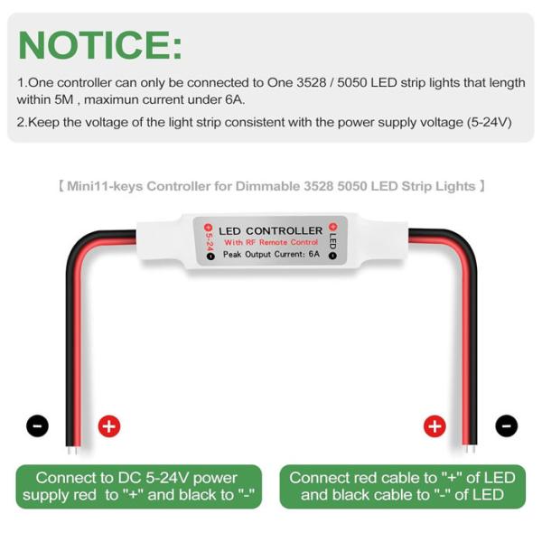 Quality 11 Key Single Color Led Controller 5-24v Wireless 433 Rf Brightness Dimmer for sale